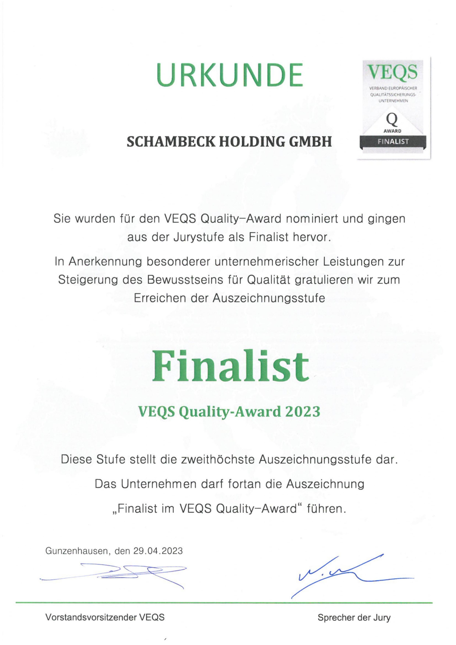 schambeck group auf VEQS-Q-Award-Gala - schambeck group